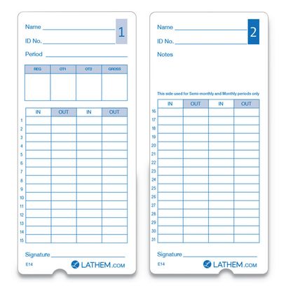 Lathem Time E14-100 TIME CARDS, BI-WEEKLY/MONTHLY/SEMI-MONTHLY/WEEKLY ...