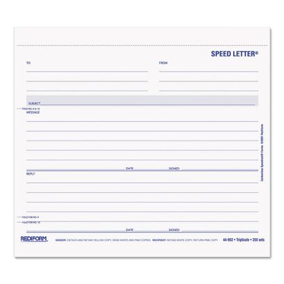 Rediform Speed Letters, 7 X 8 1/2, Three-part Carbonless, 250 Forms 44 ...