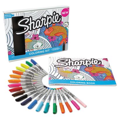 Sharpie Adult Coloring Kit, Aquatic Theme Coloring Book With 20 Markers ...